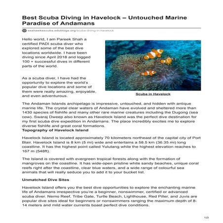Scuba diving in Havelock - Explore Incredibly Rich Marine Life | PDF