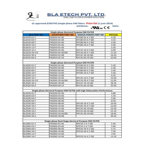 BLA Etech Best seller EMI Filter | PDF