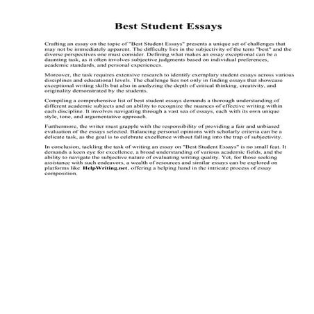 Best Student Essays | PDF | Homework and Study | Education