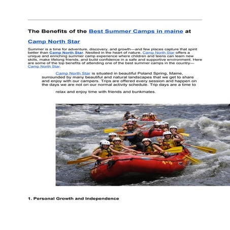 best summer camps in maine (1).docxThe Benefits of best summer camps in maine at Camp North Star ...