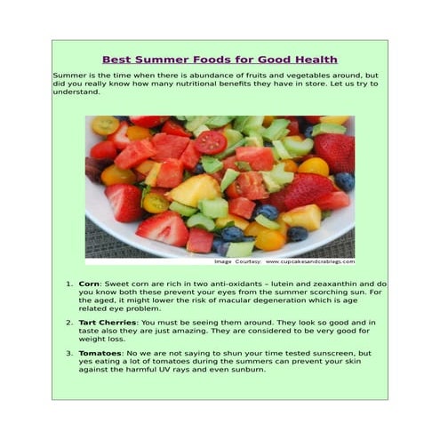 Best summer foods for good health | PDF | Healthy Cooking and Eating ...