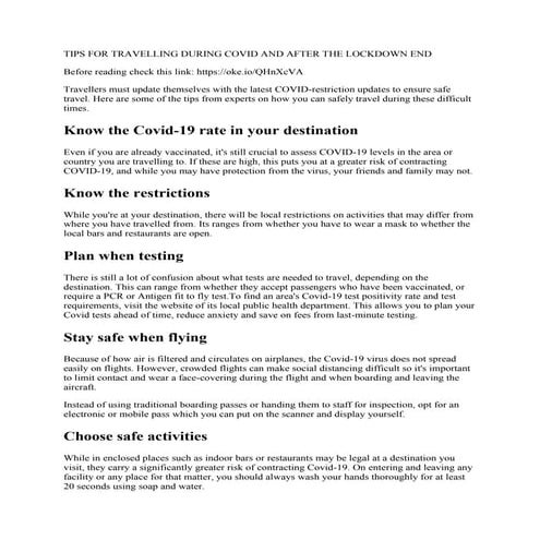 Best tips for travelling during covid and after the lockdown's end | PDF