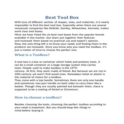 Best tool box | DOCX
