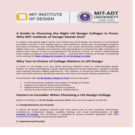 Best UI/UX Design Colleges in Pune Why MIT Institute of Design Stands ...