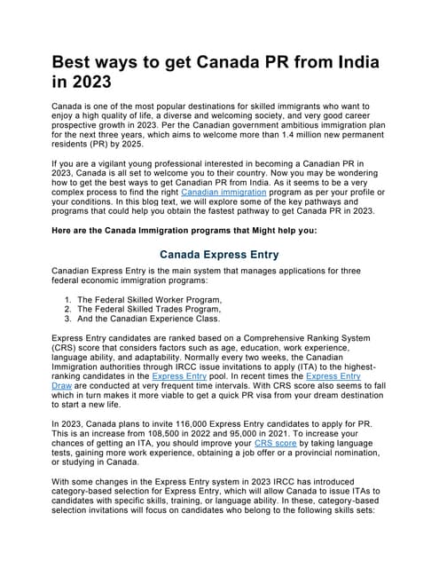 New Federal Immigration Pathway 2023 Canada | PDF