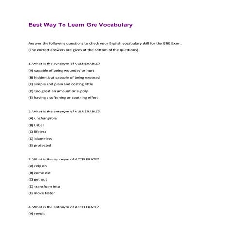 Best Way To Learn Gre Vocabulary | PDF