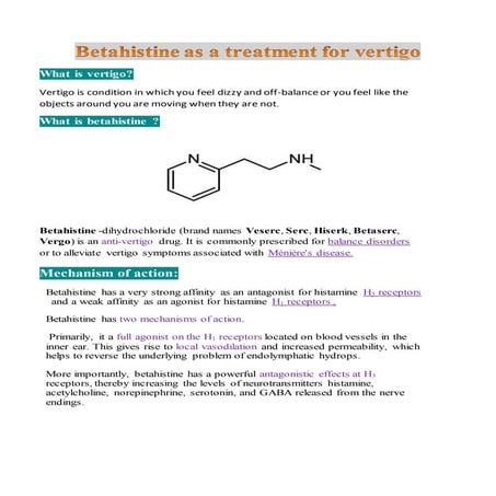 Betahistine as a treatment for vertigo | DOCX