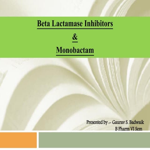 Beta lactamase inhibitors and Monobactam | PDF