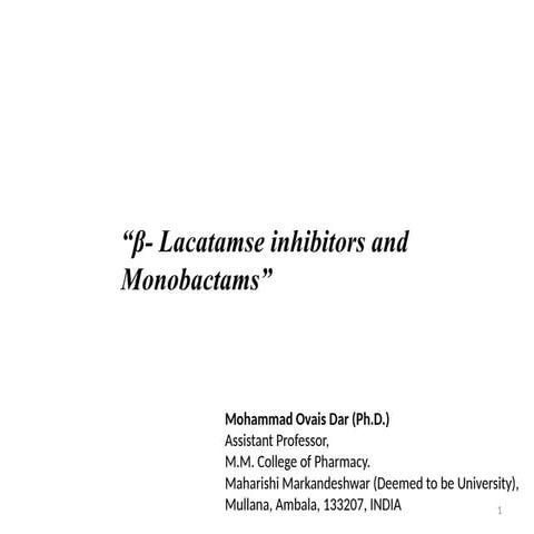 Introduction to Beta lactamases and Monobactams | PPTX