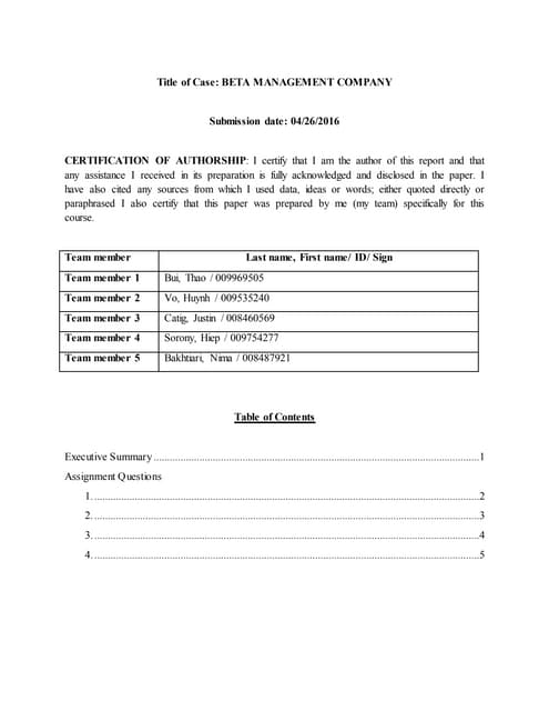 Beta management company | PPTX | Stocks and Bonds | Personal Investing