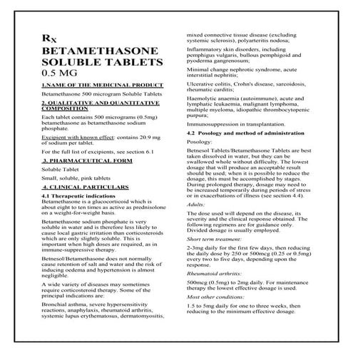 Betamethasone 0.5 mg soluble tablets smpc taj pharmaceuticals | PDF