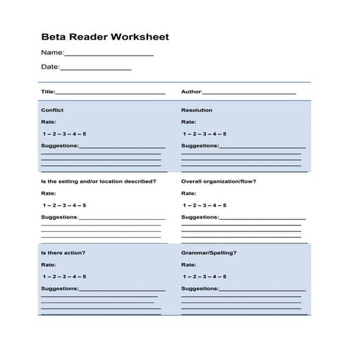 Beta reader worksheet | DOCX