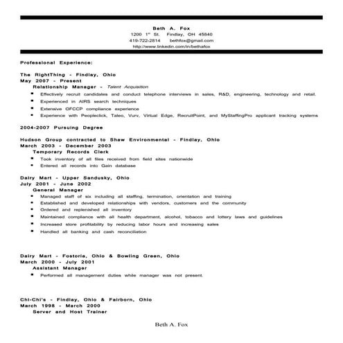 Beth Resume 2009 | DOC
