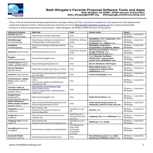 Beth wingate's proposal tools handout 9 16-10 | PDF | Shareware and ...