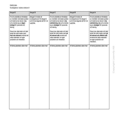 Betygsmatris engelska 9 kommentarsfält | PDF