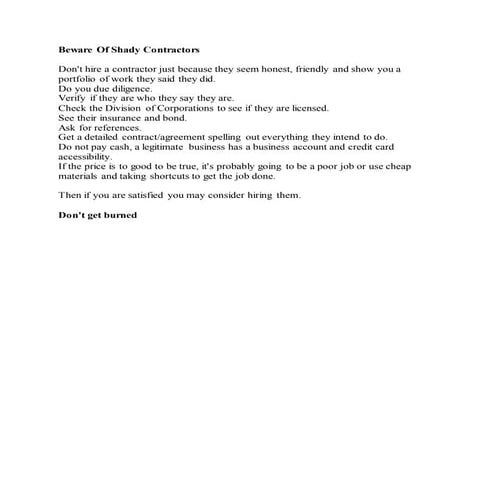 Beware of shady contractors | DOCX