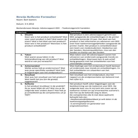 Bewijs reflectie formulier creatief merkorientatiedocument | DOCX