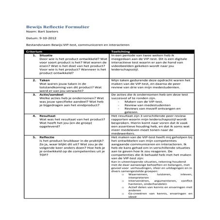 Bewijs reflectie formulier workshop c&a | DOCX