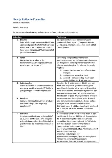 Bewijs reflectie formulier creatief merkorientatiedocument | PDF