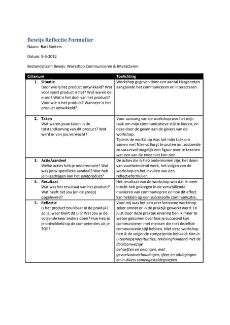 Bewijs reflectie formulier creatief merkorientatiedocument | PDF