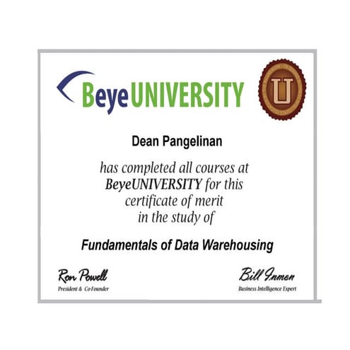 BeyeUniversity Certificate - Fundamentals of Data Warehousing | PDF