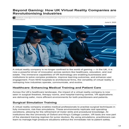 Beyond Gaming How UK Virtual Reality Companies are Revolutionising ...