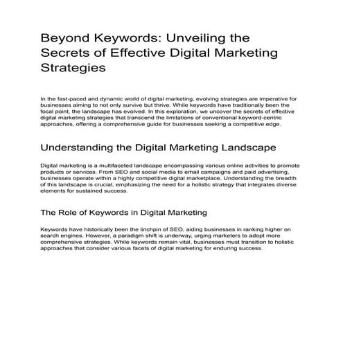 Beyond Keywords Unveiling the Secrets of Effective Digital Marketing Strategies | PDF