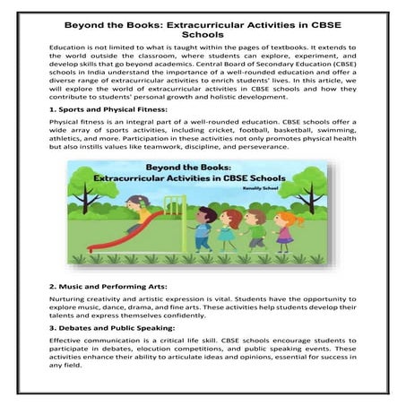 Beyond the Books Extracurricular Activities in CBSE Schools | PDF