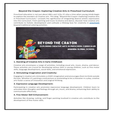 Beyond the Crayon Exploring Creative Arts in Preschool Curriculum | PDF | Daycare and Pre-School ...