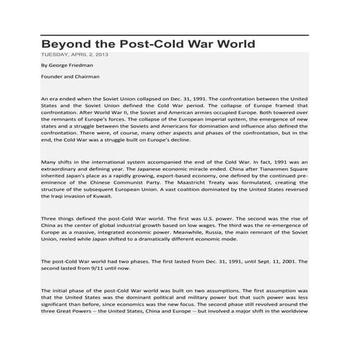 Beyond the post cold war world | PDF