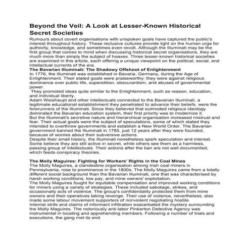 Beyond the Veil-A Look at Lesser-Known Historical Secret Societies | DOCX