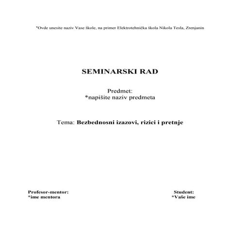 Bezbednosni izazovi, rizici i pretnje | DOC