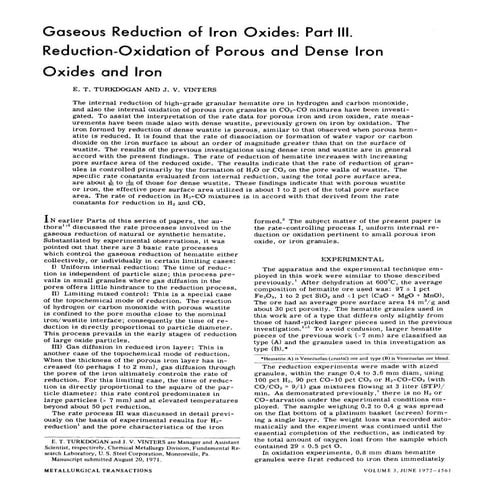 Gaseious reduction of iron oxides part three | PDF