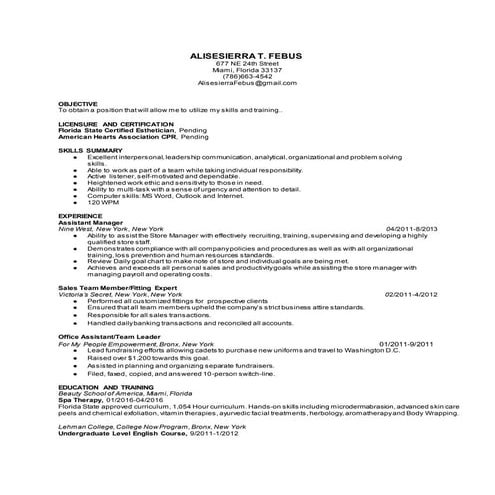 Alise Resume 2016 | DOCX