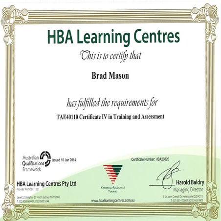 2014-01-10 - TAE40110 Certificate IV in Training and Assessment | PDF