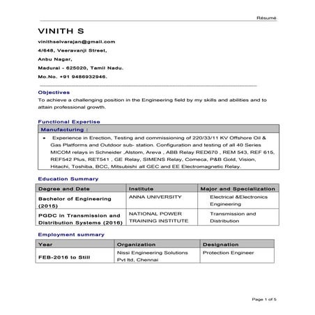 VINITH S RESUME | PDF