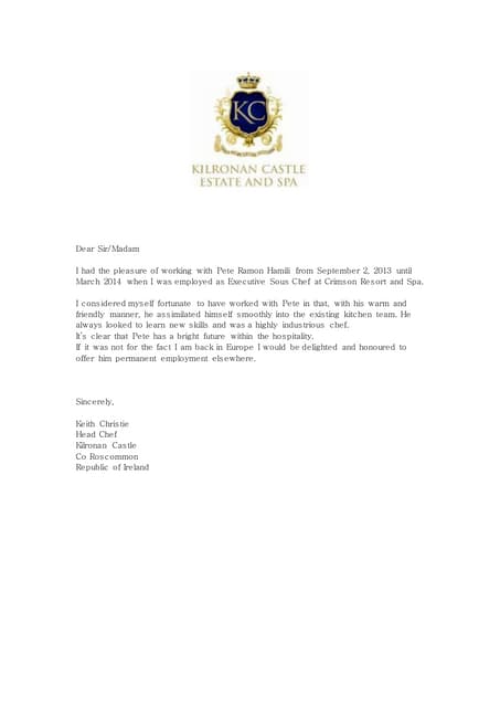 Recommendation letter from hilton | PDF