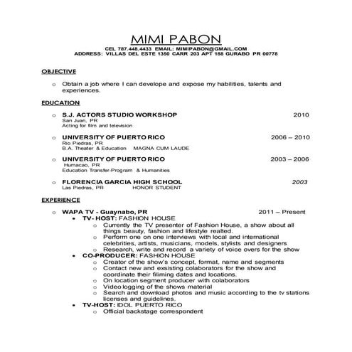 RESUME-MIMI PABON-2015 | DOCX