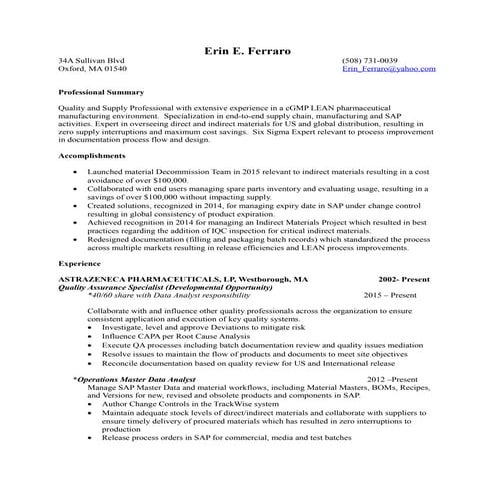 Michael Gordon Abbvie Resume 2016 | DOC