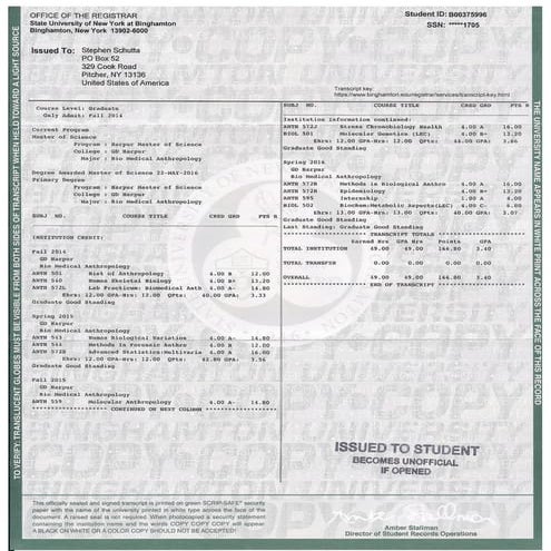 Binghamton University Transcript | PDF