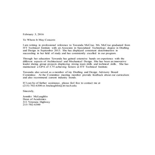 ITT Tech Letter of recommendation | PDF