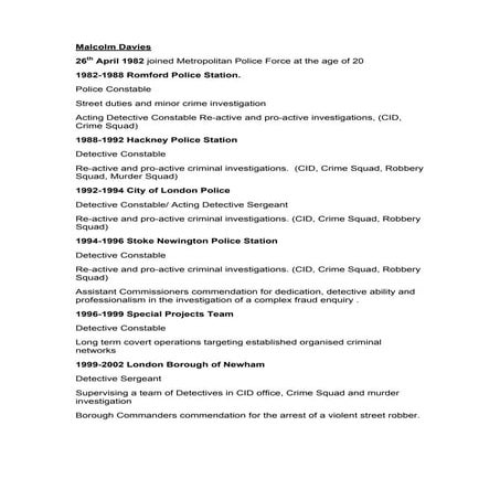 Malcolm Davies CV 1 | PDF