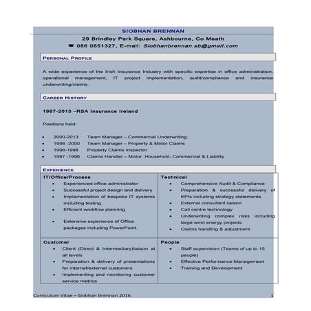 S Brennan CV 2016 | PDF
