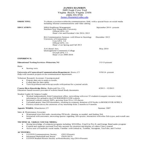 JAMES HAMRIN'S UCONN RESUME | DOCX