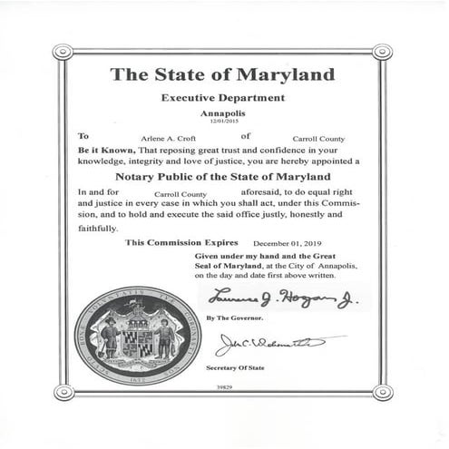 Notary Public of the State of Maryland - Arlene Croft | PDF