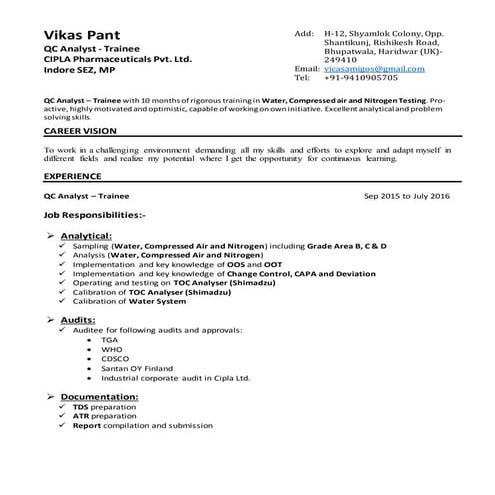 vikas pant resume | DOCX