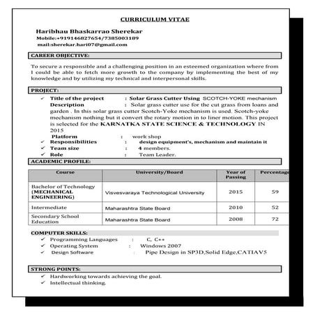 Haribhau Sherekar Resume | DOC | Technology & Computing