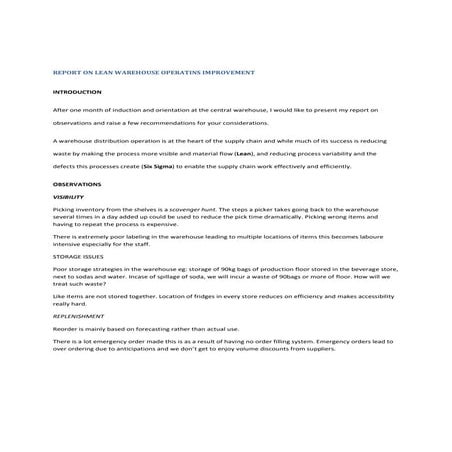 REPORT ON LEAN WAREHOUSE OPERATINS IMPROVEMENT | PDF | Logistics | Business
