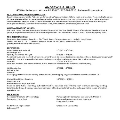 Resume 1.4 | ODT | Programming Languages | Computing