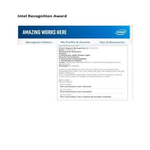 Intel Recognition Award 2016 | PDF